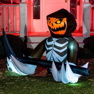Joyfy 4ft Ground Breaker Pumpkin Reaper Inflatable with Scythe and LEDs ...