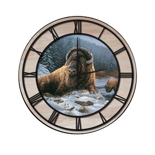 Wall Clock with Natural Woodgrain Accent - Spirit of the Wild (Bison ...