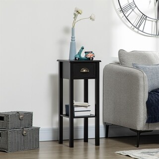 29"2-Tier Side Table with Drawer Shelf,End Table for Living Room,Black ...