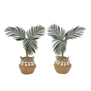 3' Artificial Golden Cane Palm Tree with Handmade Jute & Cotton Basket ...