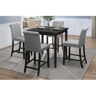5pc Dining Set Counter Height Wooden Table and 4X Upholstered Chairs ...