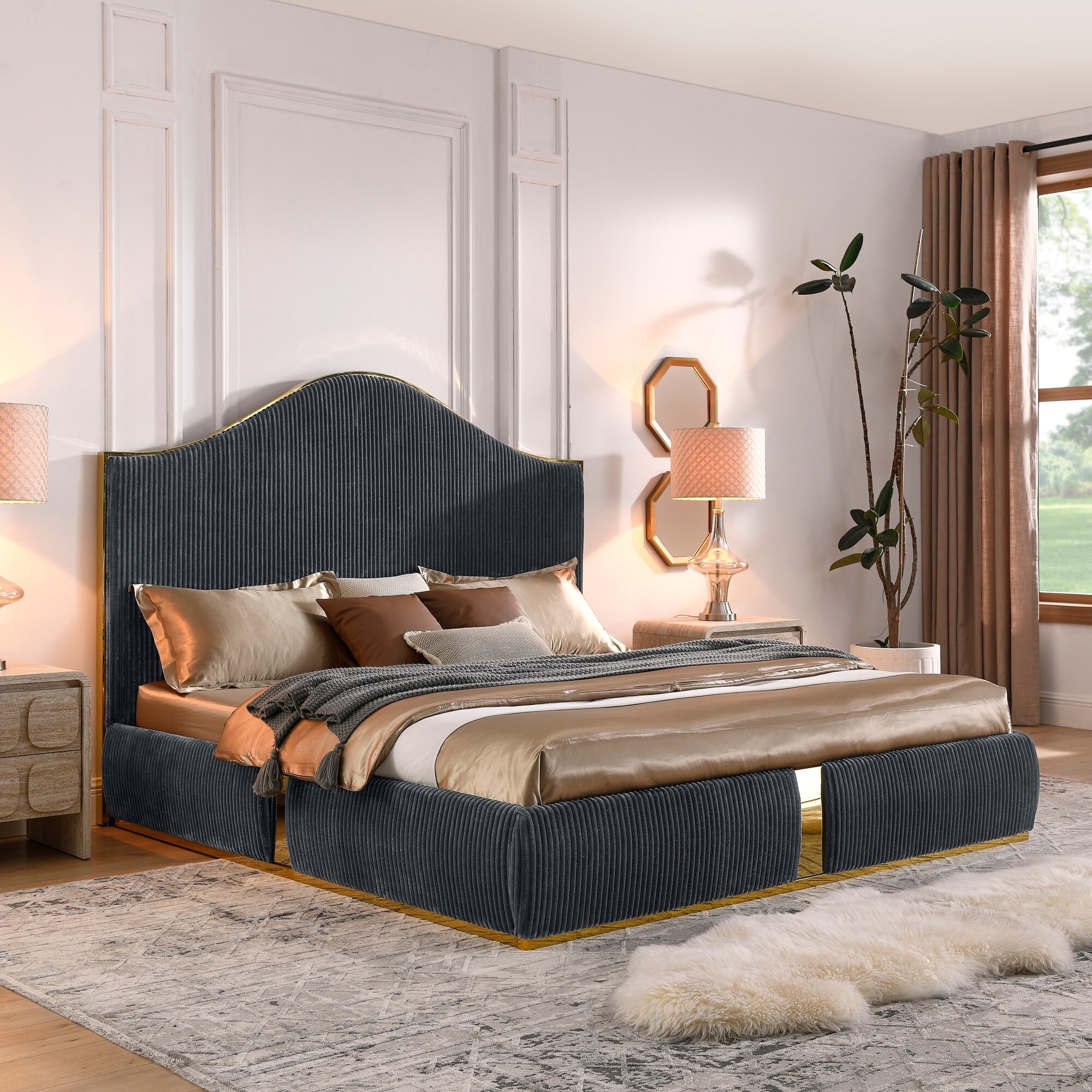 Corduroy Upholstered Tall Headboard King Size Bed On Sale Bed Bath Beyond 40386122