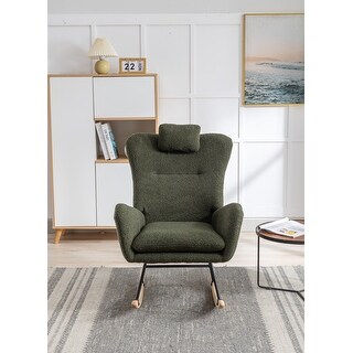 Comfy Wingback Glider Rocker with Safe Solid Wood Base for Living Room ...