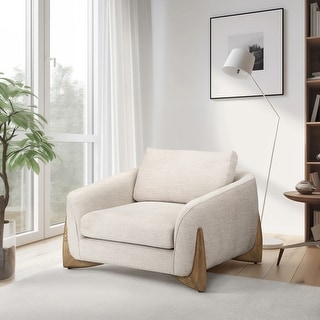 Sagebrook Home Modern Neutral Chair and Loveseat with Wood Accent Base ...