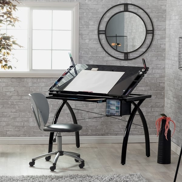 Studio Designs Futura Black Glass Top Drafting Table with Storage - Bed ...