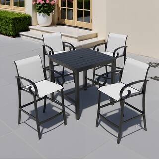 3/5-Piece Patio Aluminum Sunbrella Textilene Sling Swivel Bar Stools ...