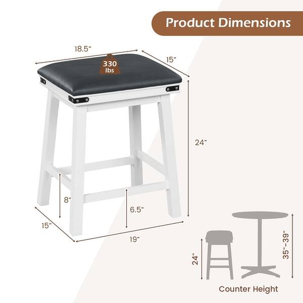 2 PCS 24'' Dining Bar Stool Counter Height Padded Seat Brown/White ...