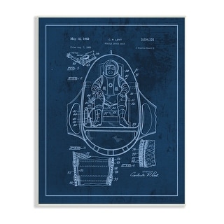 Stupell Space Explorer Patent Vintage Astronaut Blueprint Wood Wall Art ...