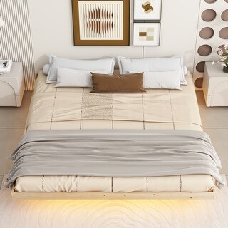 King Size Low Profile Floating Platform Bed with LED Lights Underneath ...