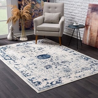 2' x 3' Navy Blue Distressed Floral Scatter Rug - 3'6" - Bed Bath ...