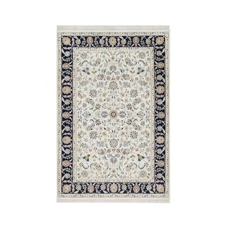 Shahbanu Rugs Rice White, Nain All Over Flower Design, 250 KPSI, Wool ...