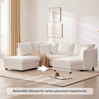 Modern Sectional Sofa,L-shaped Couch Set/5-seat Polyester Couch Set with Convertible Ottoman ...