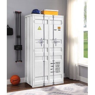 White Metal Cargo Wardrobe with Double Door for Bedroom, Garage - Bed ...