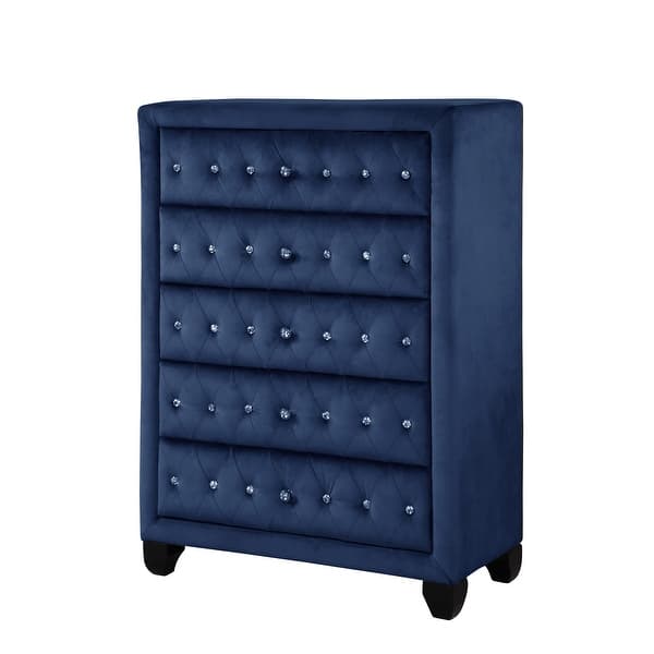 Navy Blue 5 Felt Lined Drawers Chest,Blue Velvet Upholstery,tufted ...