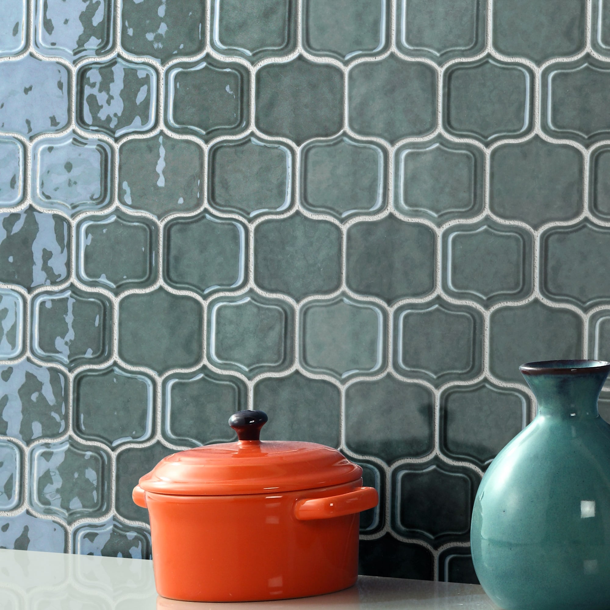 TileGen. Recycle Classic Lauretta Lantern Glass Mosaic in Green Wall ...