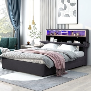 Maya Modern Style Queen/King Storage Bed Made with Wood, Built in USB ...