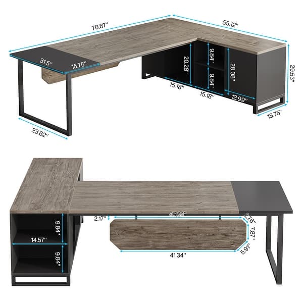 70.8-Inch L Shaped Executive Computer Desk with Storage Cabinet and ...