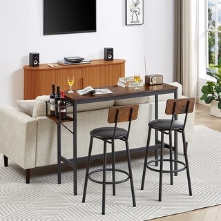 Modern Industrial Design Bar Table Set With Wine Bottle Storage Rack ...