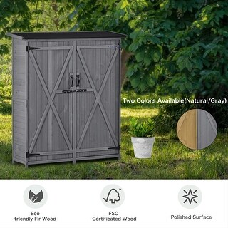 Waterproof Roof Wood Storage Cabinet with 2 Lockable Doors and Handles ...