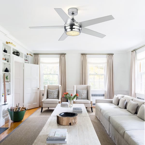 52 in. Indoor Integrated LED Chrome Ceiling Fans with Light and Remote ...