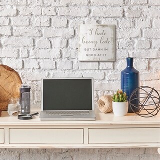 Stupell Hate Being Late Funny Paint Textured Word Design Wood Wall Art ...