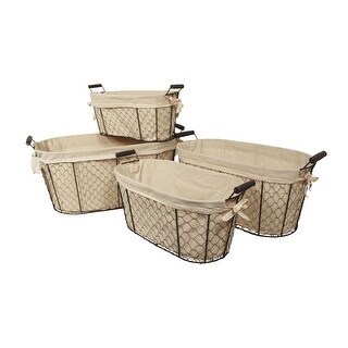 Set of 4 Brown and Beige Lined Traditional Baskets with Handles 20.5 ...