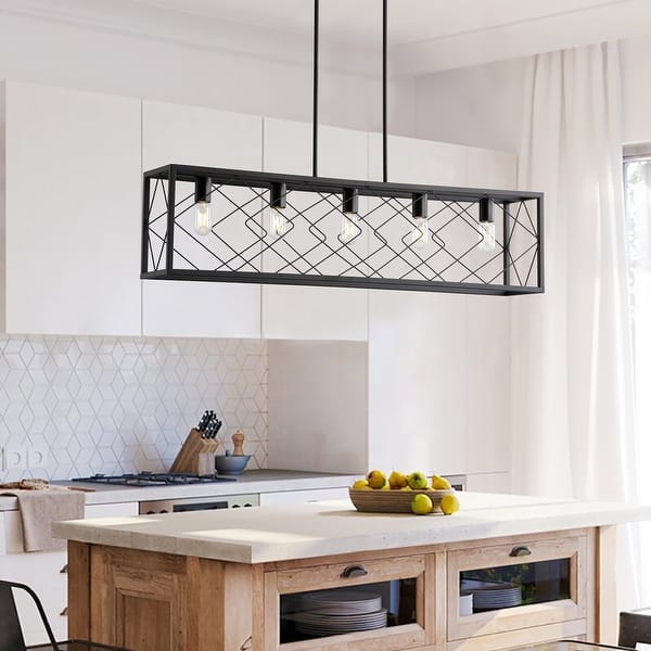 Black Rectangle 5-Light Kitchen Island Chandelier for Dining Room ...
