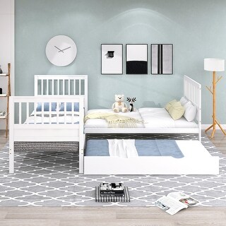 3 in 1 Design Corner Bed Vertical Slats Style L-Shaped Wood Platform ...