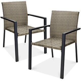 Set of 2 Stackable Wicker Chairs w/ Armrests, Steel Accent Furniture ...