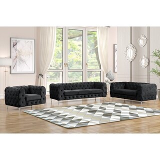 Julissa Velvet 3 pc Chesterfield Sofa, Loveseat and Arm Chair set - Bed ...