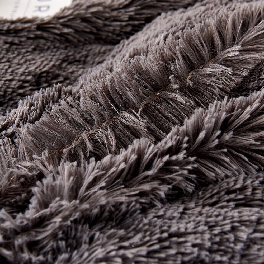 Fluffy Shaggy Comforter Set with 2 Pillowcases Queen Dark Gray - On ...