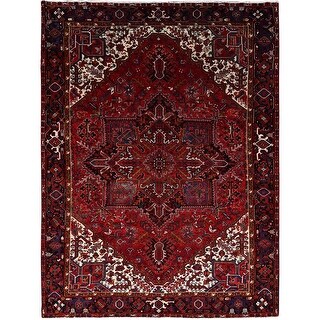 Shahbanu Rugs Murray Red Pure Wool Hand Knotted Vintage Persian Heriz ...