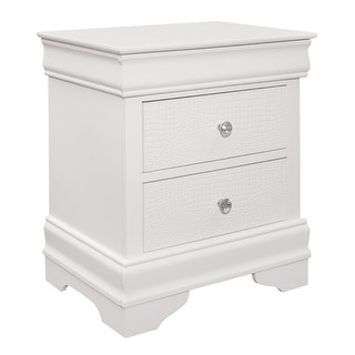 Wood Nightstand, 2 Drawers, Textured Panels, Crisp White - 24 Inch ...