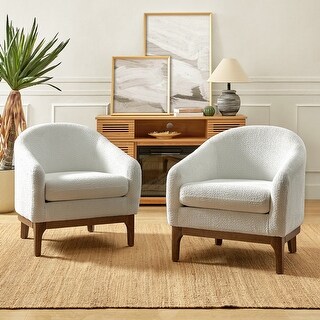 Augus Modern Boucle Barrel Armchair with Solid Wood Legs Set of 2 by ...
