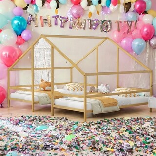 Metal Double Twin Size Triangular House Beds with Built-in Table ...