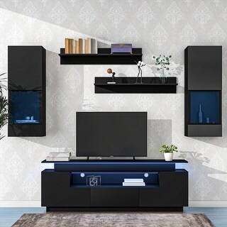 5 Pieces Floating TV Stand Set, Wall Mounted LED Entertainment Center ...