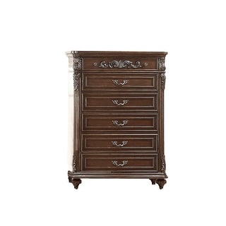 53 Inches 6 Drawer Engraved Wooden Chest, Brown - Bed Bath & Beyond ...
