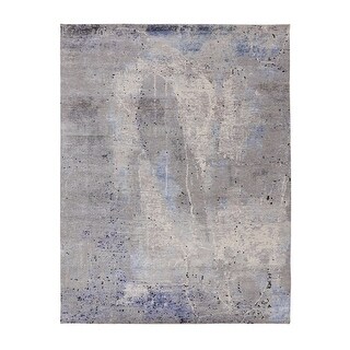 Shahbanu Rugs Abstract Design with Soft Blues Wool & Silk Hand Knotted ...