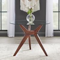 Nadine Dark Walnut Finish Glass Table Top Round Dining Set - Curved ...