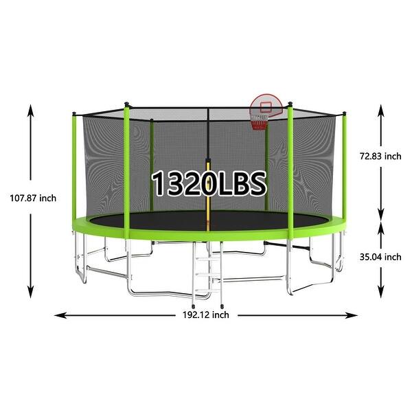 15 ft. Green Galvanized Anti-Rust Outdoor Round Trampoline with ...
