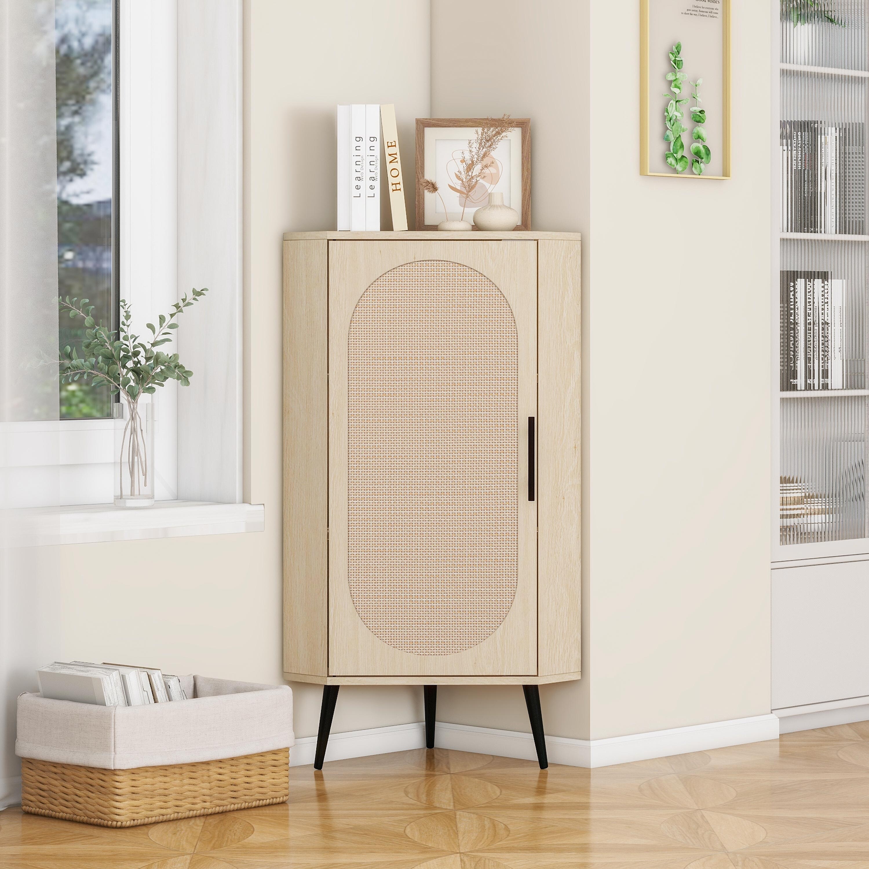 Versatile Corner Storage Cabinet with Rattan Door and Adjustable Shelves Ideal for Bathroom Bedroom Bed Bath Beyond 41425800