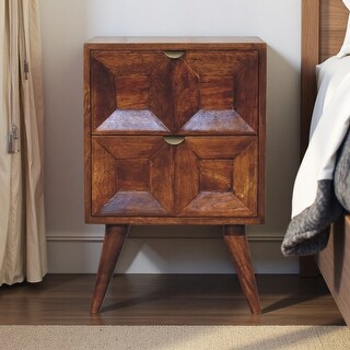 15.7"L Solid Mango Wood Mid-Century Modern Quad 2-Drawer Nightstand ...
