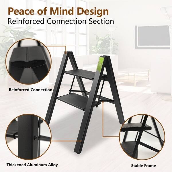 2 Step Aluminum Portable Lightweight Ladder for Kitchen - Bed Bath ...