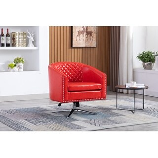 Polyester Swivel Barrel Chair with Nailheads and Metal Base - Bed Bath ...