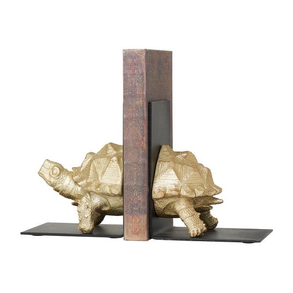 CosmoLiving by Cosmopolitan Brass Polystone Turtle Decorative Bookends ...
