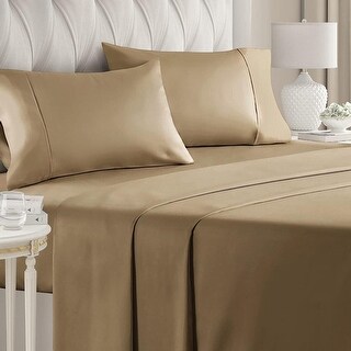 Queen Size Sheet Set 400 Thread Count Cotton Sateen Beige - Bed Bath ...