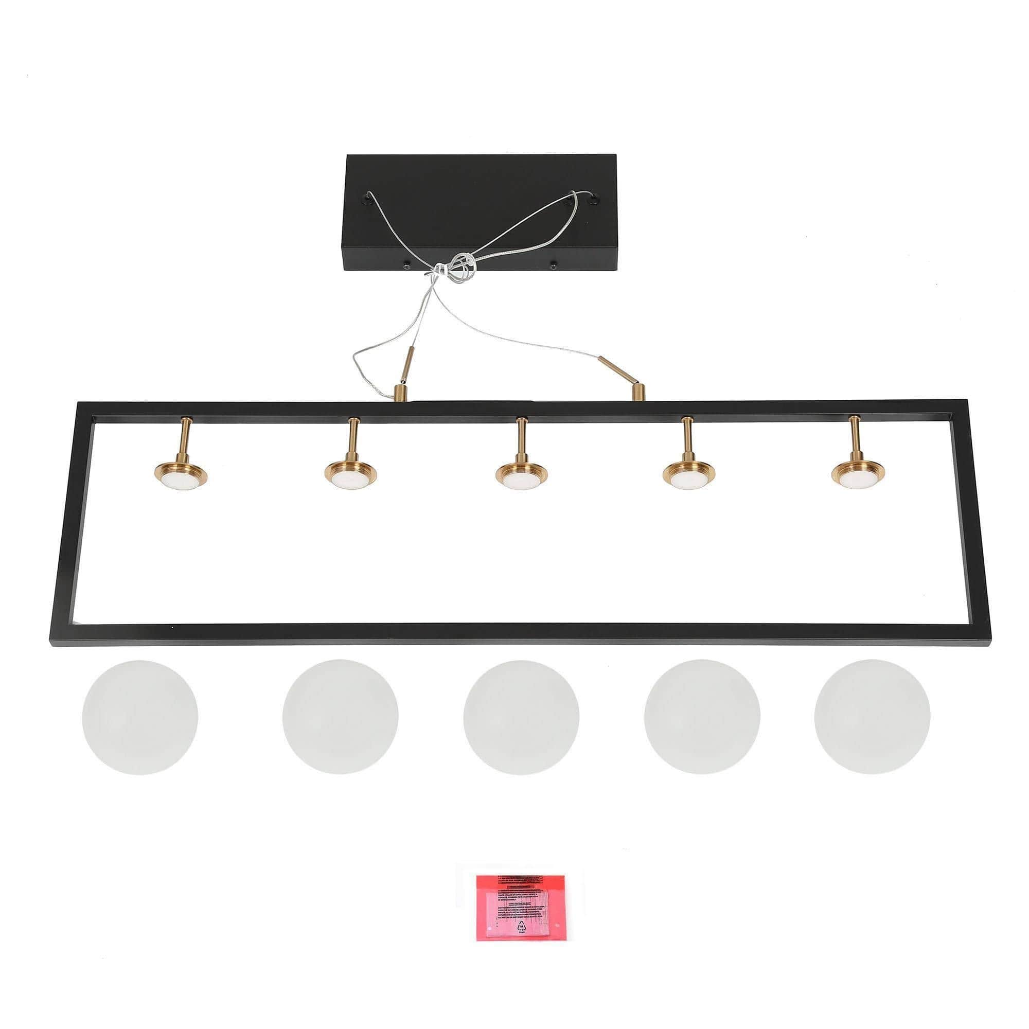 Modern 5-Light Rectangle LED Chandelier Glass Kitchen Island Light for ...