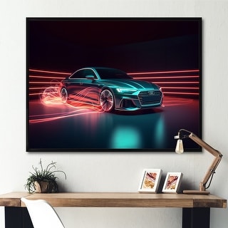 Designart "Neon Light Strips Luxury Car I" Cars Luxury Framed Wall ...