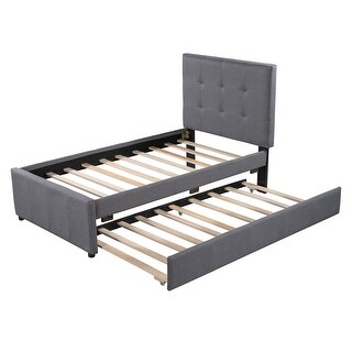 Compact Tufted Upholstered Platform Bed with Trundle&Headboard, Wood ...