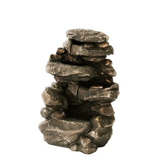 XBrand 26.4"H Polystone/Stone Powder Indoor Outdoor 3-Tier Rocky Water ...